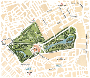 illustrations for Buckingham palace and neighbours map